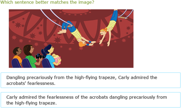 IXL | Misplaced modifiers with pictures | Intermediate 2 language arts