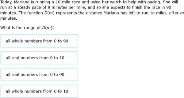 IXL - Domain and range of linear functions: word problems (Algebra practice)