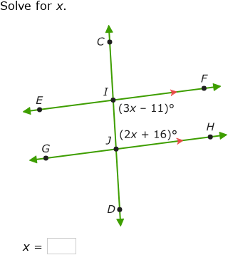 IXL - Transversals of parallel lines: solve for x (Geometry practice)