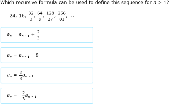 IXL - Write a formula for a recursive sequence (Advanced algebra practice)