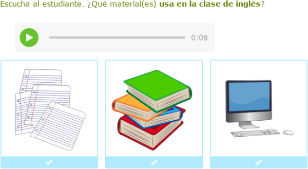IXL | Listen and recognize classes and school supplies | Spanish