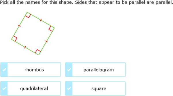 IXL | Pick all the names for a quadrilateral | Foundations 2 math