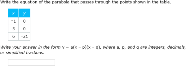IXL - Write a quadratic function in factored form from its x-intercepts ...