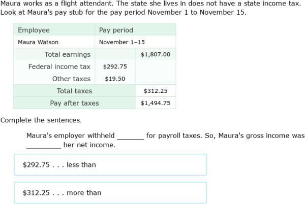 IXL - Understand gross and net income (Financial literacy practice)