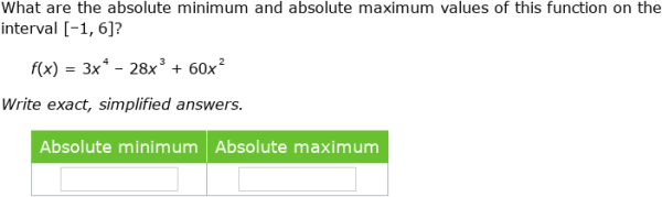 IXL - Find absolute extrema on a closed interval (Calculus practice)