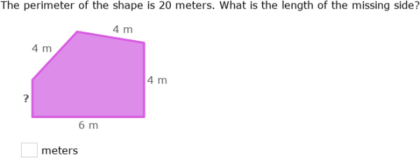 IXL | Perimeter: find the missing side length | Foundations 2 math