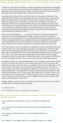 IXL | Analyze passages from Into Thin Air: Part 2 | Advanced 1 language ...
