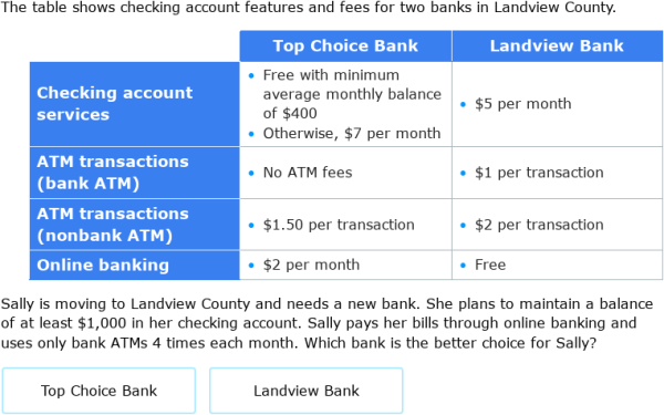 IXL - Compare checking accounts (Financial literacy practice)