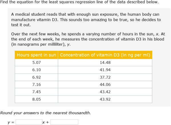 IXL - Find the equation of a regression line (Statistics practice)