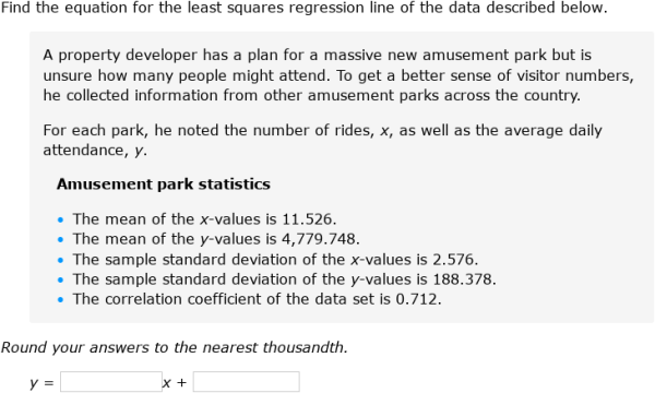 IXL - Analyze a regression line using statistics of a data set ...