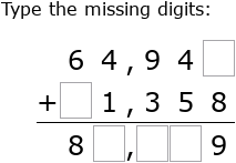 IXL | Addition: fill in the missing digits | Foundations 2 math