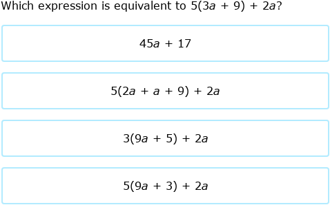 IXL | Identify equivalent linear expressions I | Intermediate 2 math