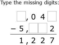 IXL | Subtraction: fill in the missing digits | Foundations 2 math