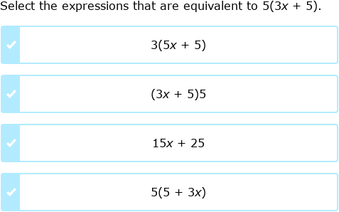 IXL - Identify equivalent linear expressions (Algebra practice)