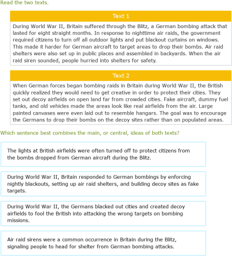 IXL | Combine main ideas from two texts | Intermediate 1 language arts