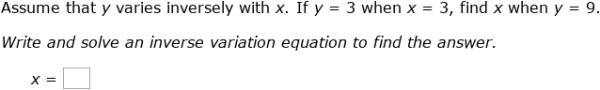 IXL - Write and solve inverse variation equations (Advanced algebra ...
