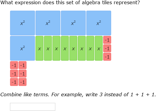 IXL - Model polynomials with algebra tiles (Algebra practice)