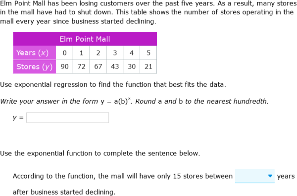 IXL - Exponential regression (Statistics practice)