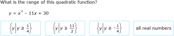 IXL - Domain and range of quadratic functions: equations (Algebra practice)
