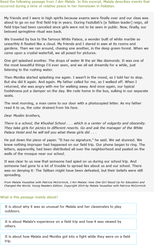IXL | Analyze passages from I Am Malala: Part 2 | Intermediate 1 ...